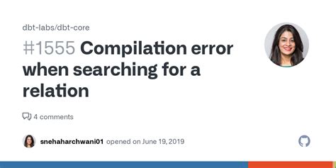 compilation error when searching for a relation · issue 1555 · dbt