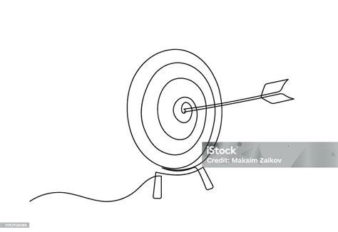 연속적인 한 줄 그림 목표 화살표 성공 전략 비즈니스 개요 목표 눈 경쟁 아이콘 스포츠 단일 스케치 초점 개념 성공 도전 양궁 과녁 벡터 그림입니다 다트판에 대한 스톡 벡터