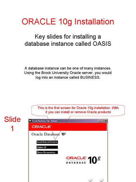 Oracle 10g Installation Key Slides For Installing A Database Instance