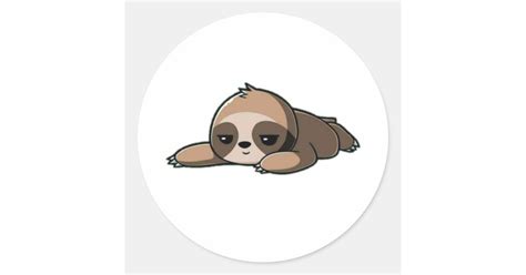 Lazy Sloth Bear Illustration Classic Round Sticker Zazzle