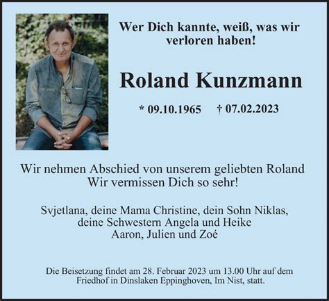 Traueranzeigen Von Roland Kunzmann Trauer In Nrwde