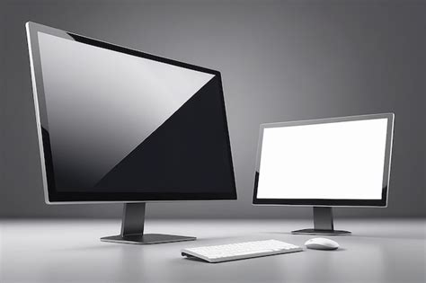 Realistic Computer Screen Mockup Computer Display On Three Sides With Blank Screen Premium AI