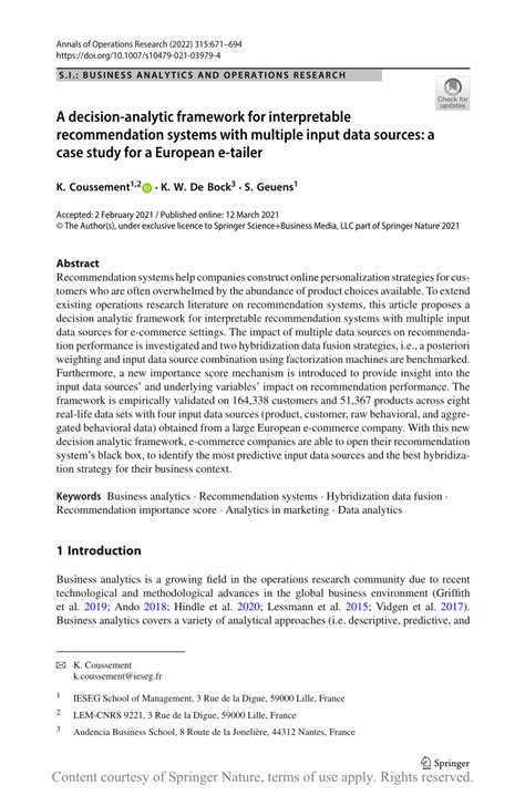 A Decision Analytic Framework For Interpretable Recommendation Systems