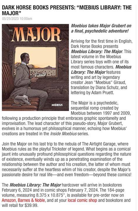Major News From Dark Horse The Major Has Been Solicited As The Next