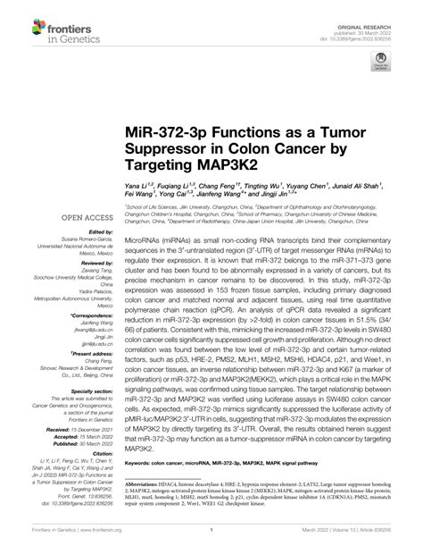 Pdf Mir 372 3p Functions As A Tumor Suppressor In Colon Cancer By