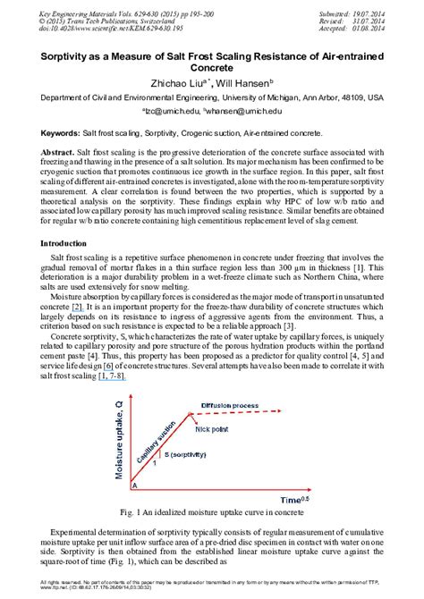 Pdf Sorptivity As A Measure Of Salt Frost Scaling Resistance Of Air Entrained Concrete