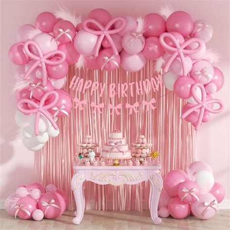 Pink Bow Birthday Decorations For Adults And Women With White Light