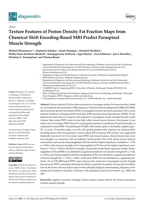 Pdf Texture Features Of Proton Density Fat Fraction Maps From