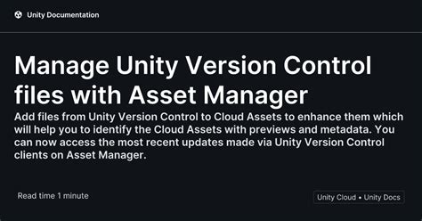 Manage Unity Version Control Files With Asset Manager • Unity Cloud