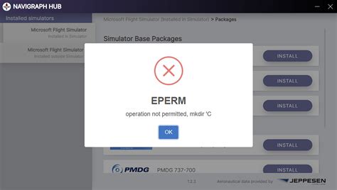 EPERM Operation Not Permitted Mkdir C Navigraph Hub Navigraph