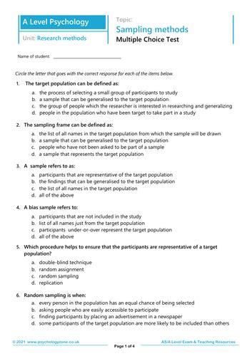Aqa Psychology Research Methods Sampling Teaching Resources
