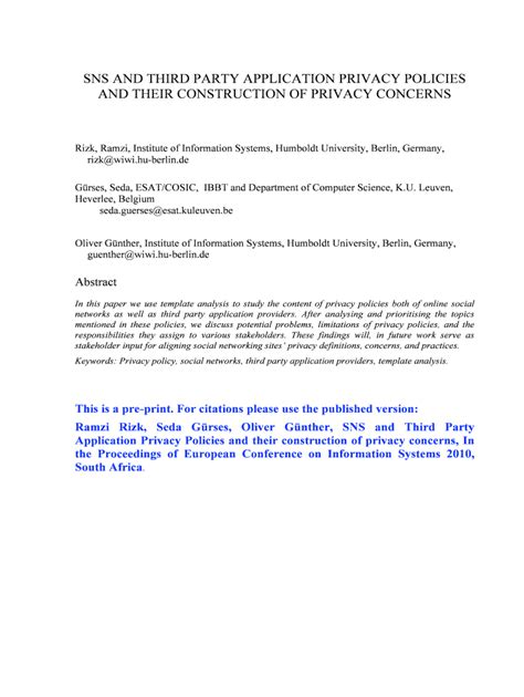 Sns And Third Party Application Privacy Policies Form Fill Out And