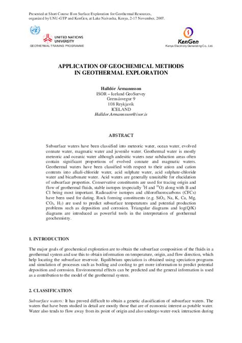 Pdf Application Of Geochemical Methods In Geothermal Exploration