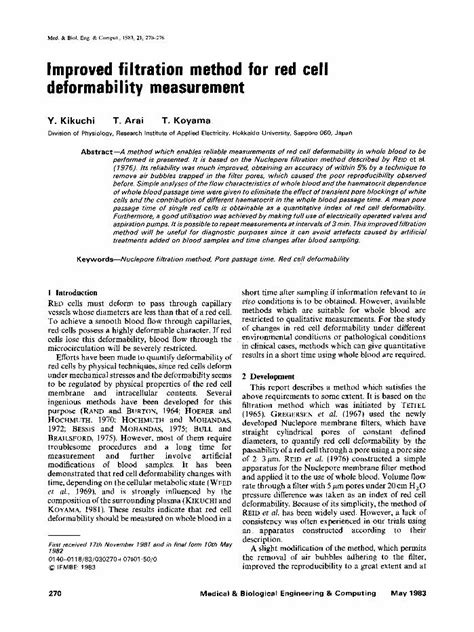 Pdf Improved Filtration Method For Red Cell Deformability Measurement