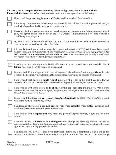 Fillable Online Coil Checklist Sexual Health Fife Fax Email Print PdfFiller