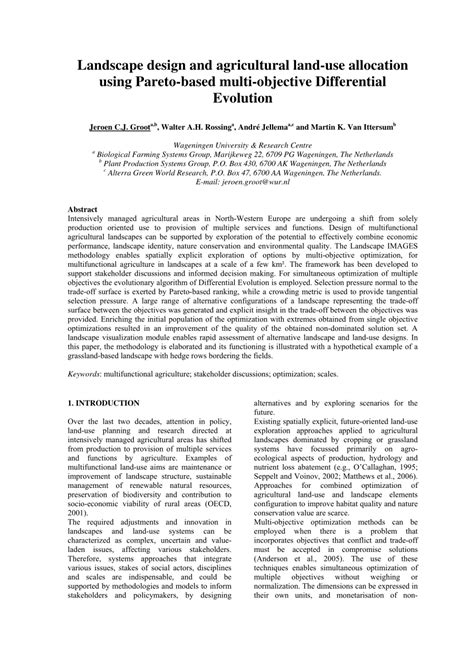Pdf Landscape Design And Agricultural Land Use Allocation Using Pareto Based Multi Objective
