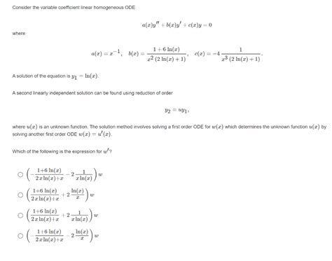 Solved Consider The Variable Coefficient Linear Homogeneous