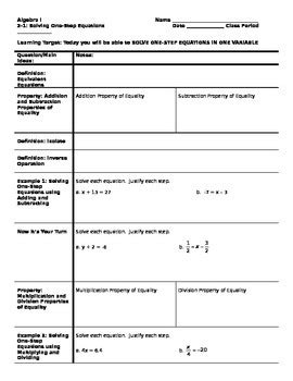 Algebra Cornell Notes Unit 2 Solving Equations By Heidi Matson
