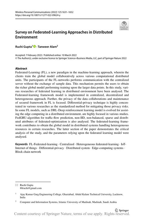 Survey On Federated Learning Approaches In Distributed Environment