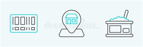 Set Line Tin Can With Caviar Barcode And Location Market Store Icon Vector Stock Illustration