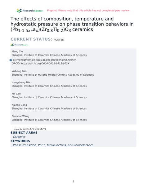 Pdf The Effects Of Composition Temperature And Hydrostatic Pressure