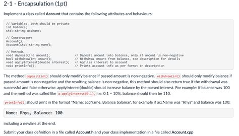 solved 2 1 encapsulation 1pt implement a class called