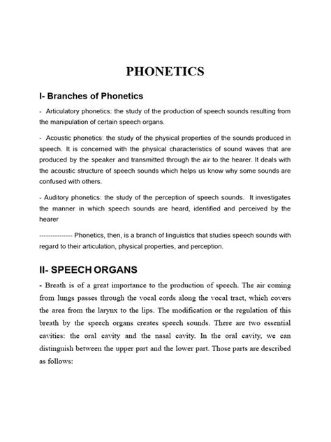 Branches Of Phonetics And Speech Organs Pdf Phonetics Speech