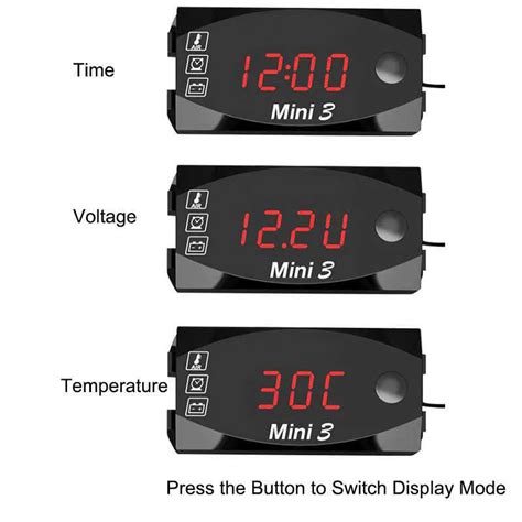 Multifunction Digital Time Clock Thermometer Voltmeter Dc 12v 3 In 1