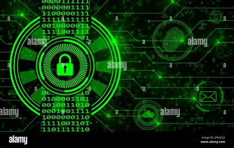 Secure Technology Concept Padlock Binary Code Hud Connecting Lines Fingerprint Cloud Mail