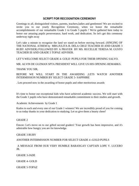 Script For Recognition Ceremony Pdf