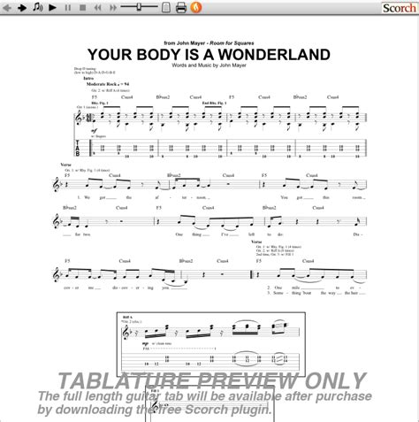Your Body Is A Wonderland By John Mayer Guitar Tab Your Body Is A