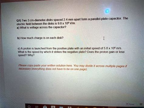 Solved 01 Two 3 Cm Diameter Disks Spaced 2 4 Mm Apart Form A Parallel