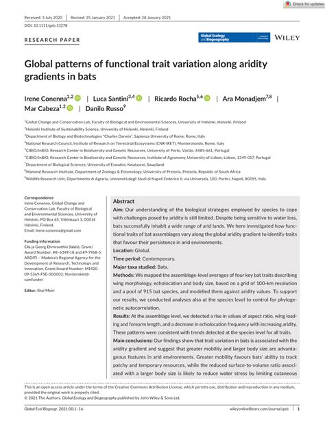 Pdf Global Patterns Of Functional Trait Variation Along Aridity