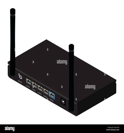 Black Realistic Wireless Router With The Antenna Isometric View Wi Fi Router Detailed Stock