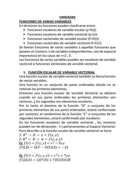 Funciones De Varias Variables Pdf Escalar Matemáticas Vector