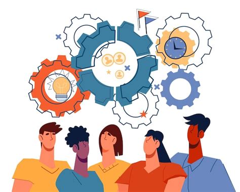 팀워크와 협력을 위한 성공적인 팀 비즈니스 회의 및 브레인스토밍 프리미엄 벡터