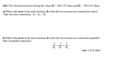 Solved Q Two Electrical Resistors Having The Values Chegg