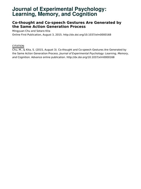 Pdf Co Thought And Co Speech Gestures Are Generated By The Same Action Generation Process