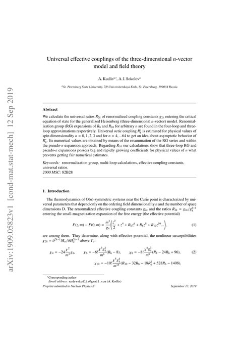 Pdf Universal Effective Couplings Of The Three Dimensional N Vector Model And Field Theory