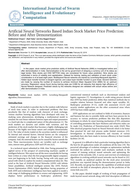 Pdf Artificial Neural Networks Based Indian Stock Market Price