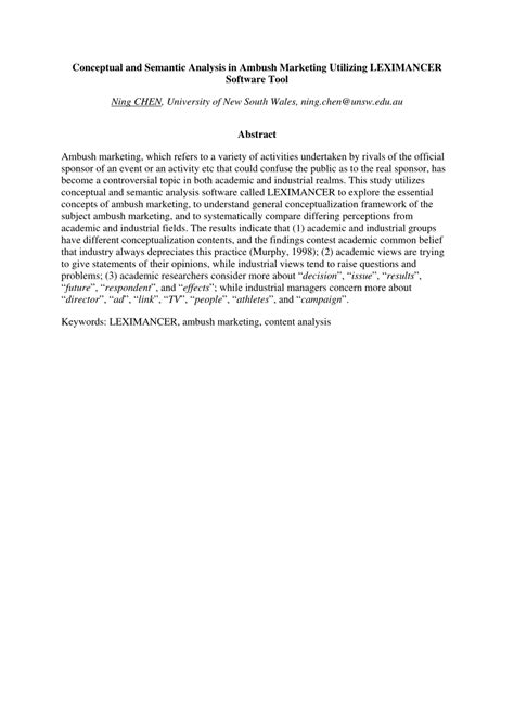 Pdf Conceptual And Semantic Analysis In Ambush Marketing Utilizing