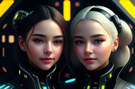Premium Ai Image Two Robot Androids With Human Faces And Multicolored