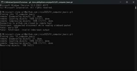 git clone 멈춤 error
