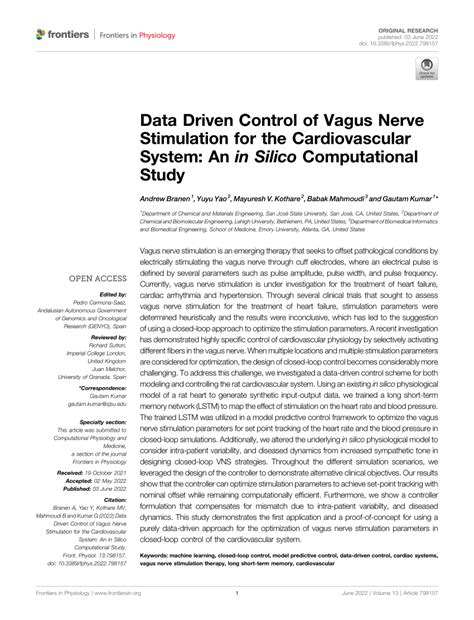 Pdf Data Driven Control Of Vagus Nerve Stimulation For The