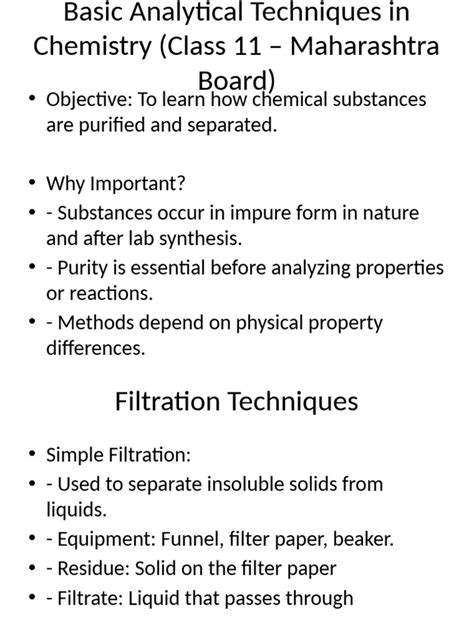 Basic Analytical Techniques Class11 Pdf Chromatography Filtration