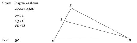 solved given diagram as shown ∠prs≅∠srqps 6sq 8pr 15 find