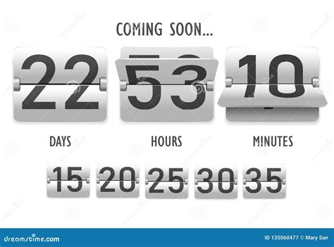 Coming Soon Countdown Mechanical Scoreboard Style Digits Numeral Stock Vector Illustration