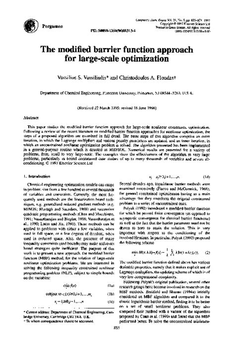 Pdf The Modified Barrier Function Approach For Large Scale Optimization