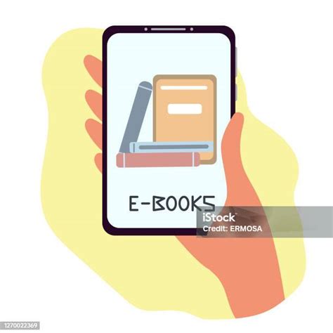 화면에 스마트 폰과 전자 책 응용 프로그램과 손 플랫 벡터 그림입니다 개념에 대한 스톡 벡터 아트 및 기타 이미지 개념 개념과 주제 공부 Istock