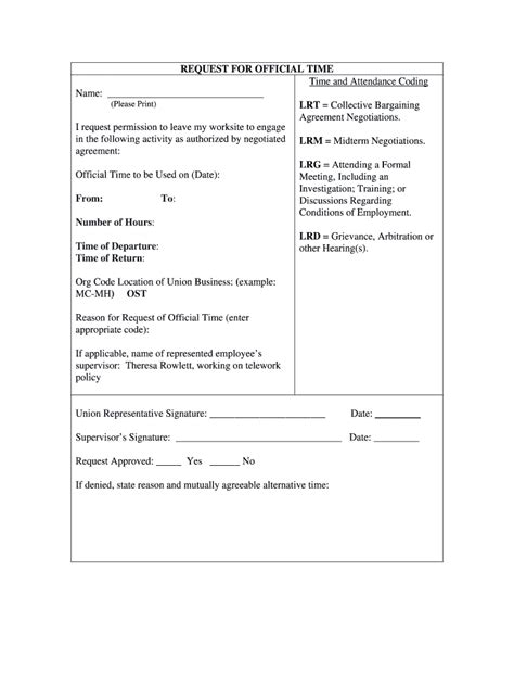 Fillable Online Afge Local3313 Request For Official Time Afge
